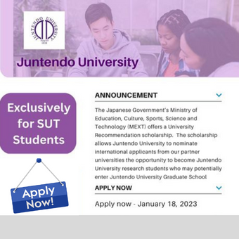 MEXT Scholarship Juntendo University, Japan, Deadline : January 18, 2023 Center for ...