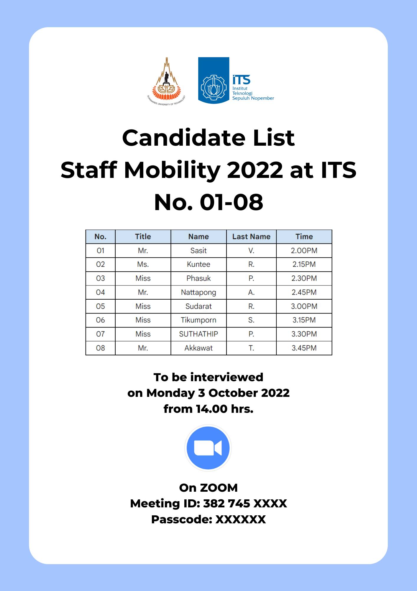 Announcement of the Selected Candidates SUT - ITS Staff Mobility 2022 ...