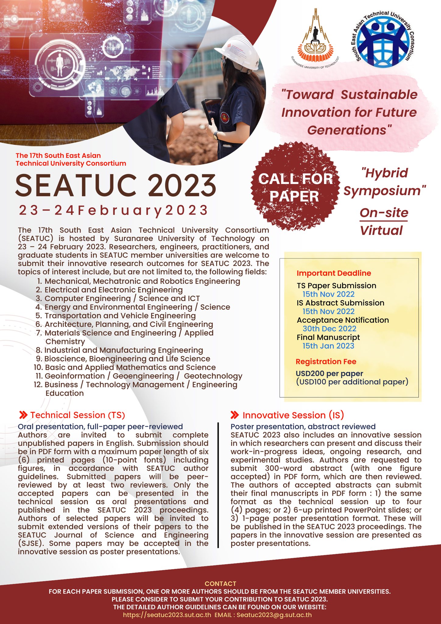 Call for Papers for SEATUC 2023 @SUT on February 23 –24, 2023 Center ...