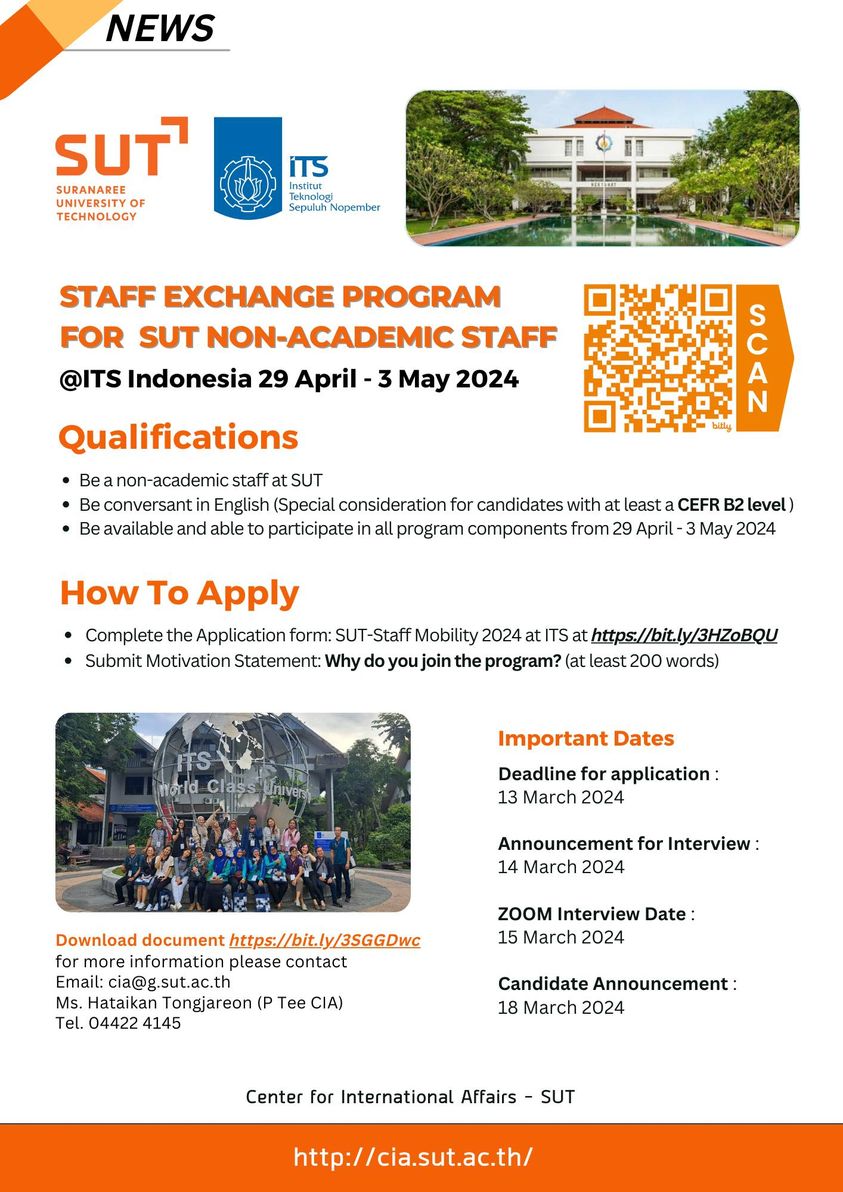 SUT Staff Join International Mobility Program at ITS, Indonesia, April ...