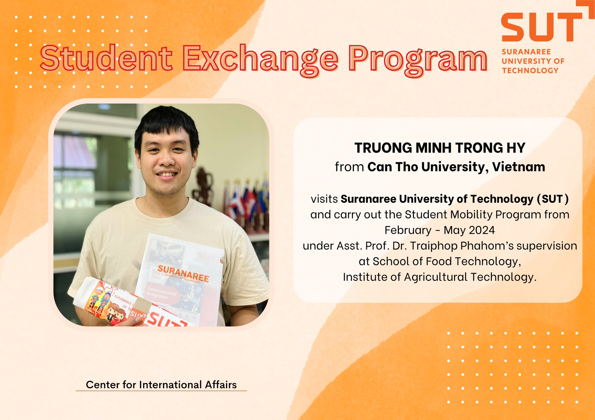 Welcoming Mr. Truong Minh Trong Hy, participating in the Student Mobility Program @SUT Center ...